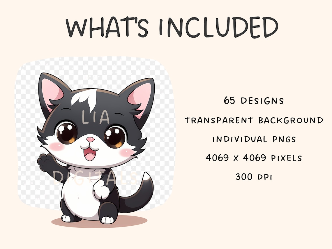 Cute Cat Clipart Kawaii Bundle for Animal Stickers Kawaii - Etsy
