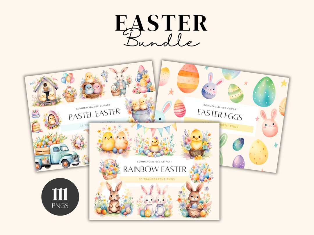 Watercolor Easter Clipart Bundle Spring Clipart Set Happy Easter Bunny ...