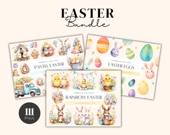 Watercolor Easter Clipart Bundle Pastel Rainbow Easter Spring Clipart ...