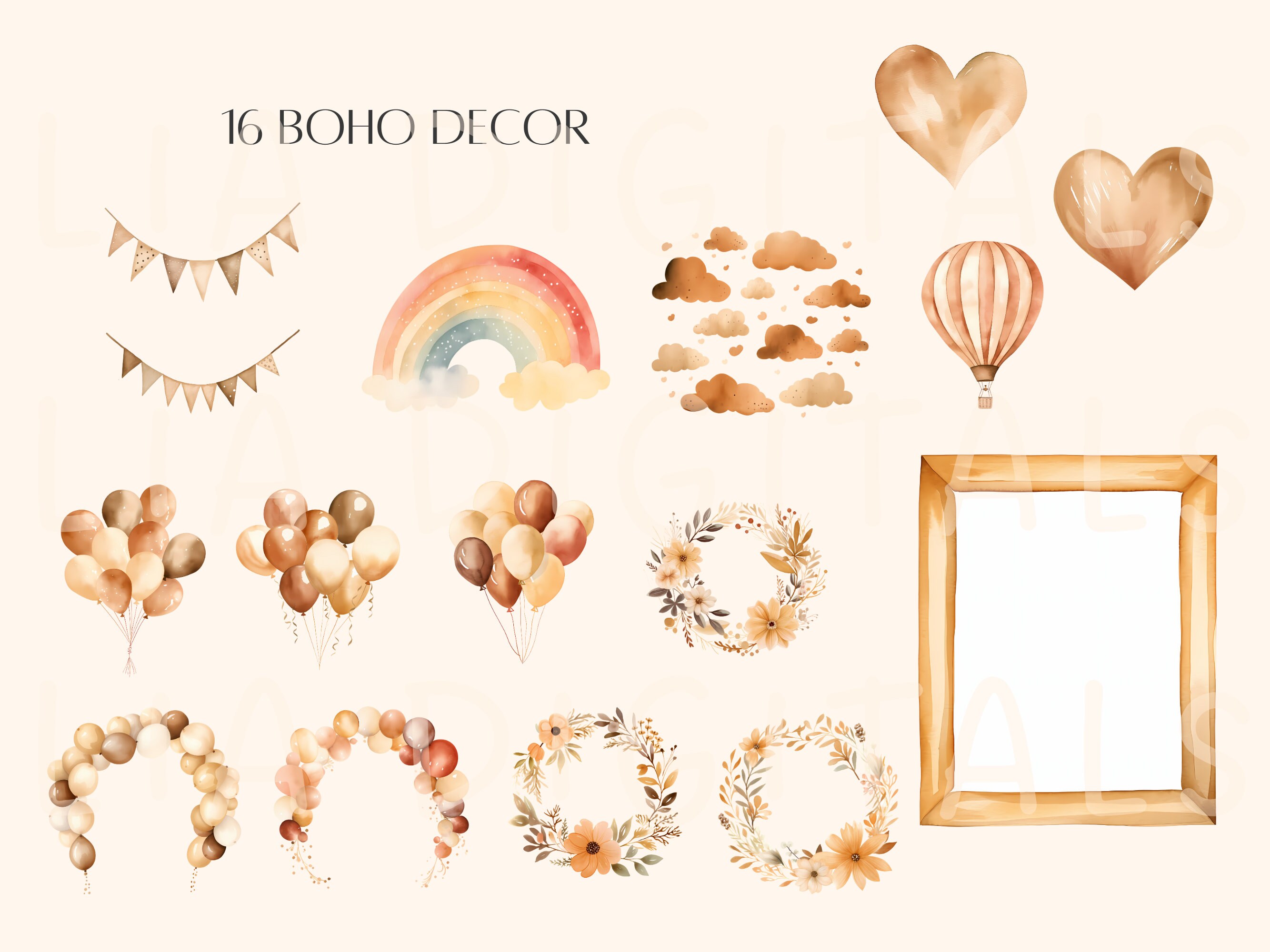 Watercolor Boho Nursery Baby Clipart Bundle Cute Nursery Newborn Baby ...