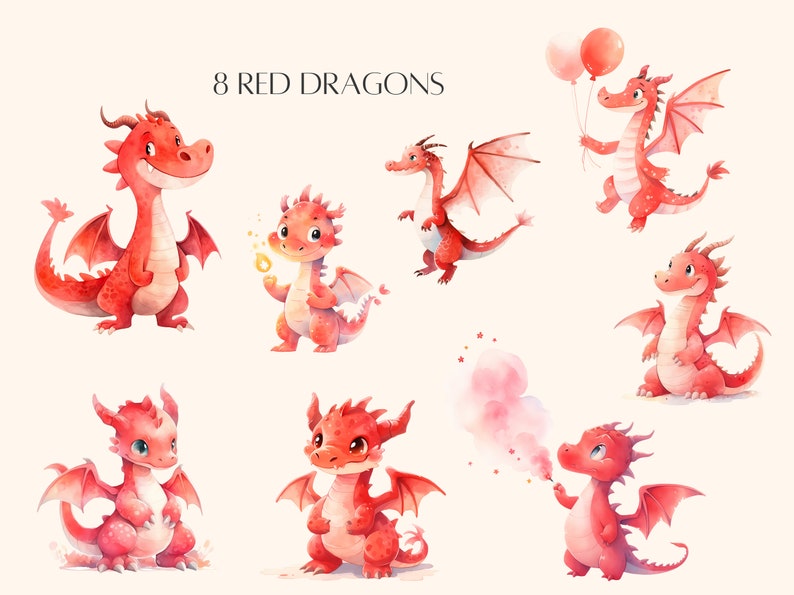 Cute Dragon Clipart Watercolor Dragon Clipart Pastel Baby Dragons PNG ...