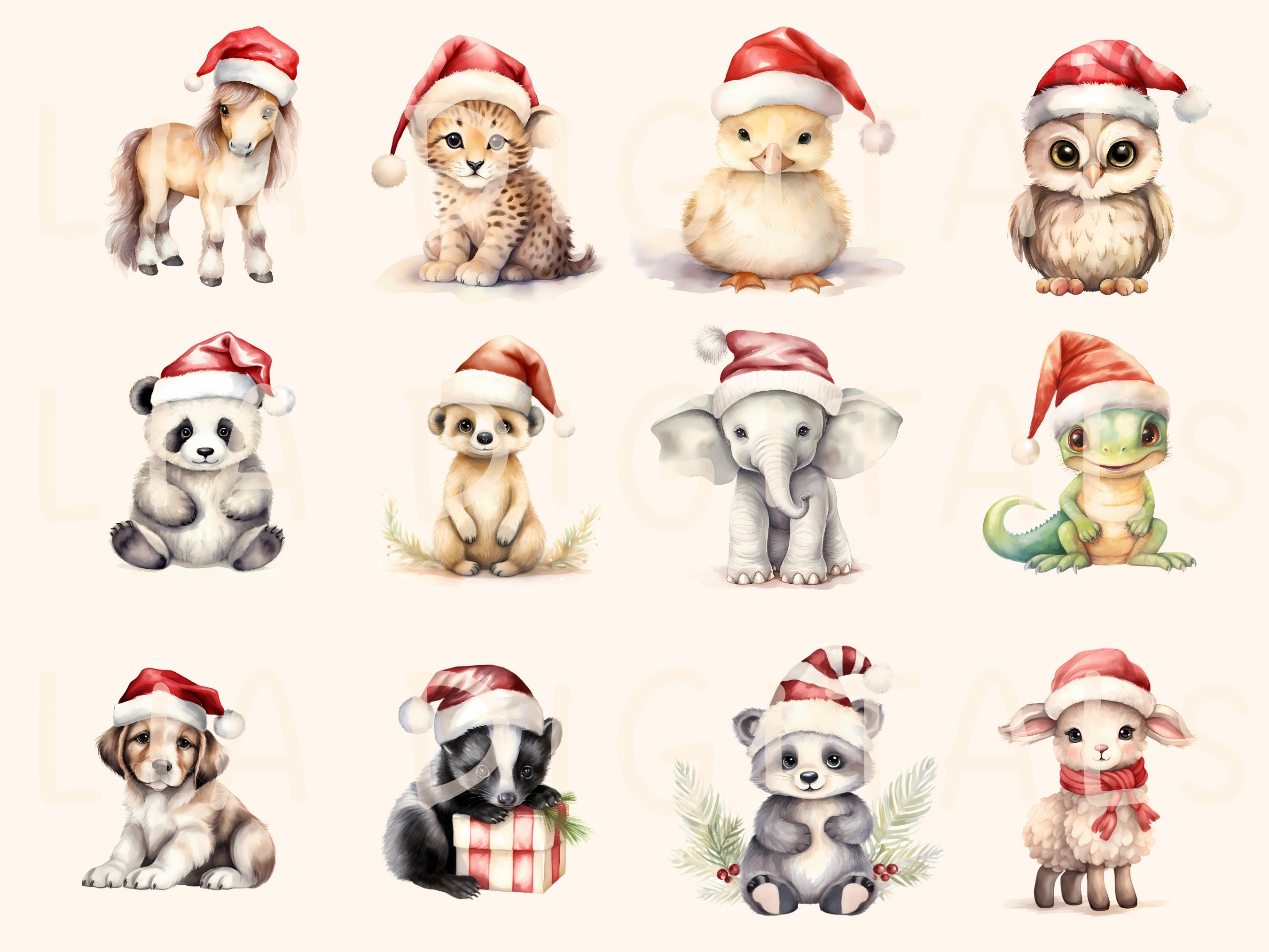 Christmas Animals Clipart Xmas Baby Animals Decor Winter Christmas ...