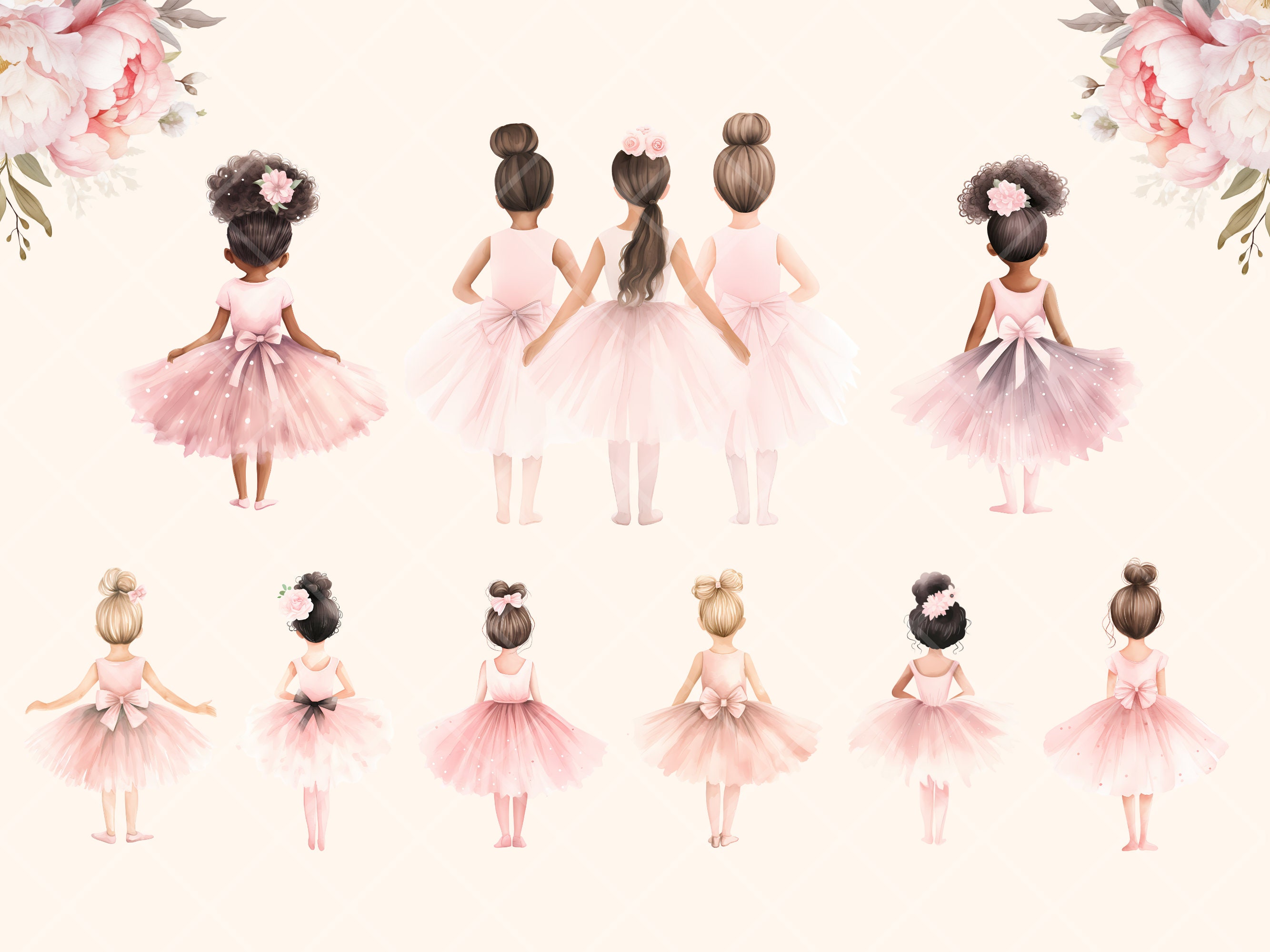 Watercolor Ballerina Clipart Pink Ballerinas Clipart Bundle Cute Ballet ...