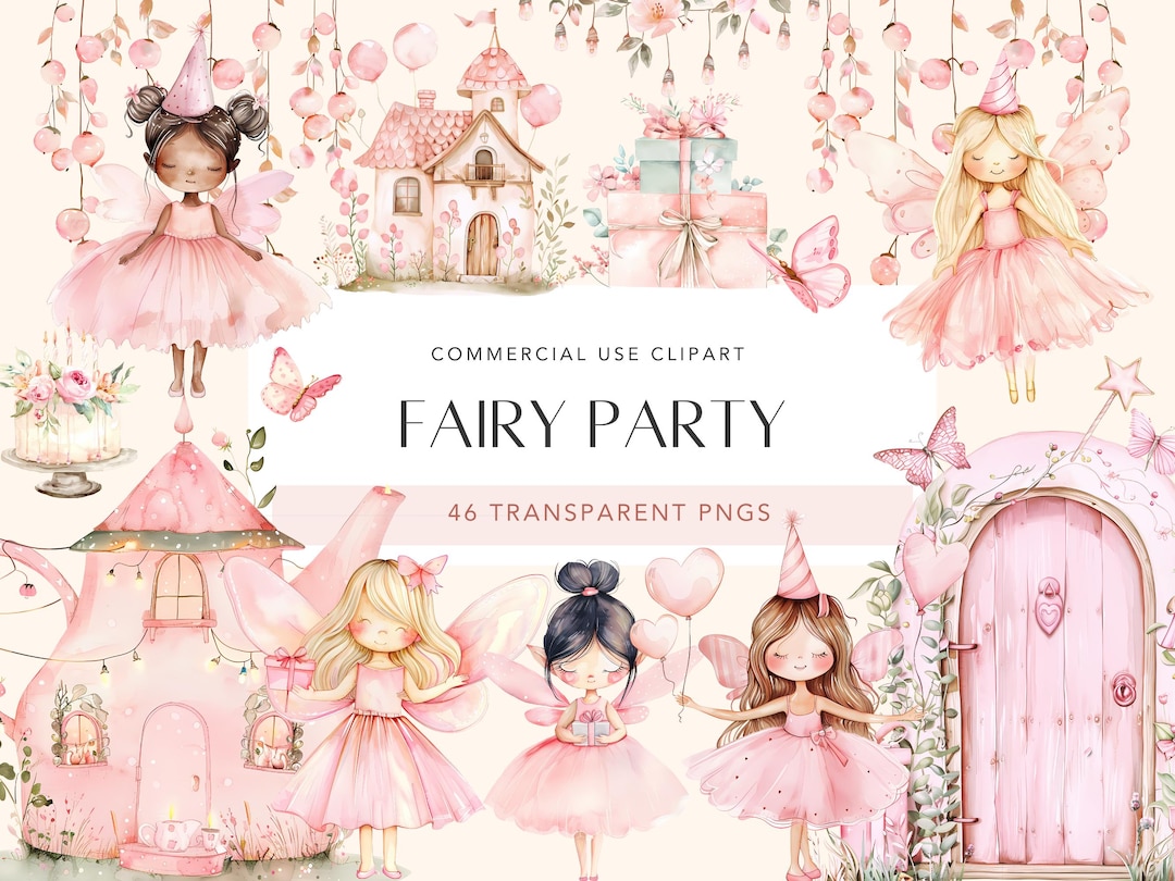 Watercolor Fairy Party Clipart Cute Fairy Birthday Party Clipart ...