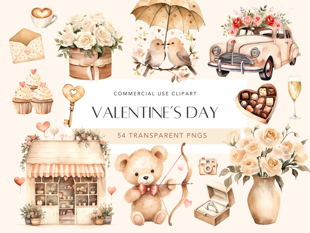 Watercolor Valentines Day Clipart Boho Valentines Day Clipart Valentine ...