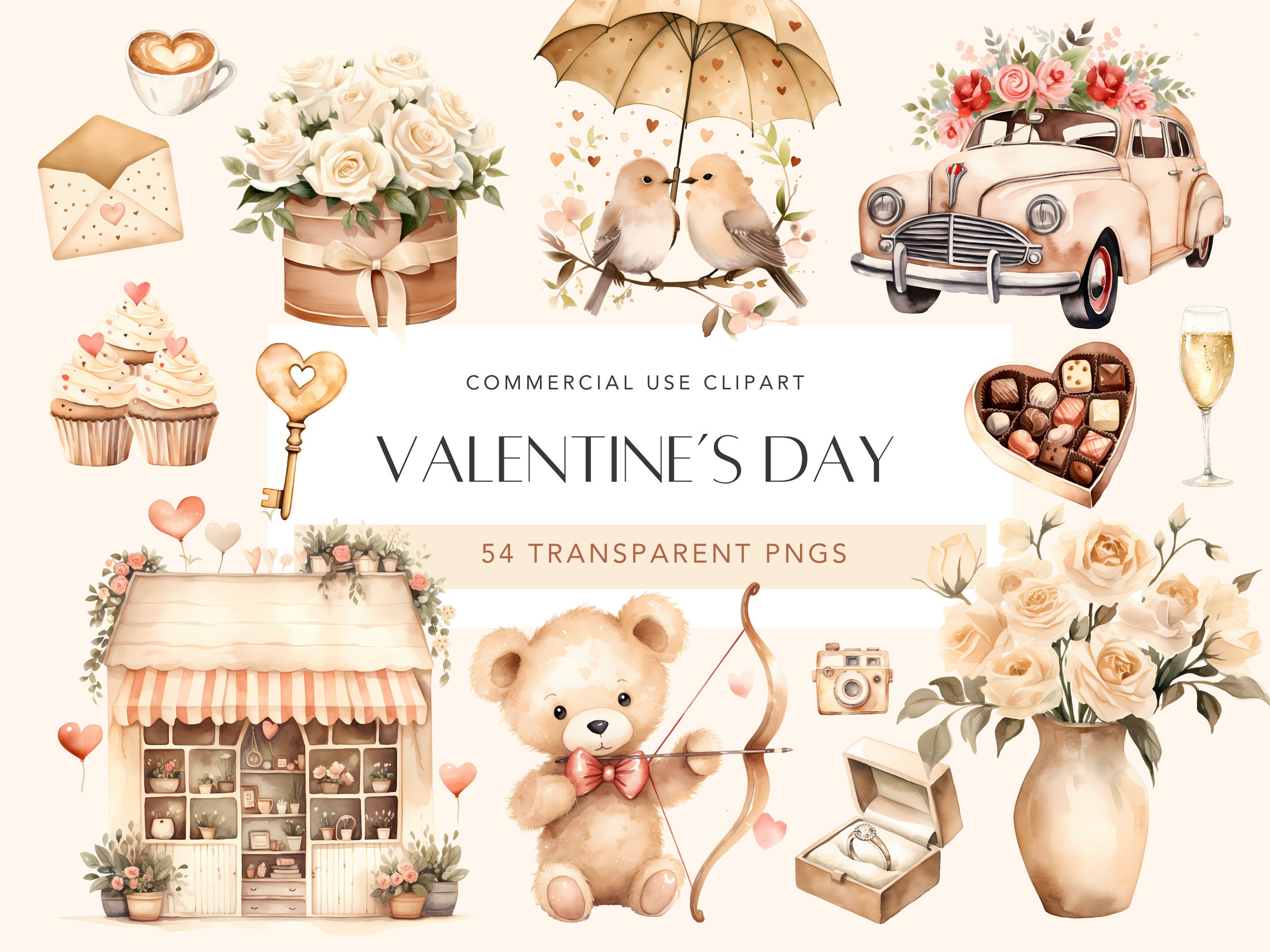 Watercolor Valentines Day Clipart Boho Valentines Day Clipart Valentine ...
