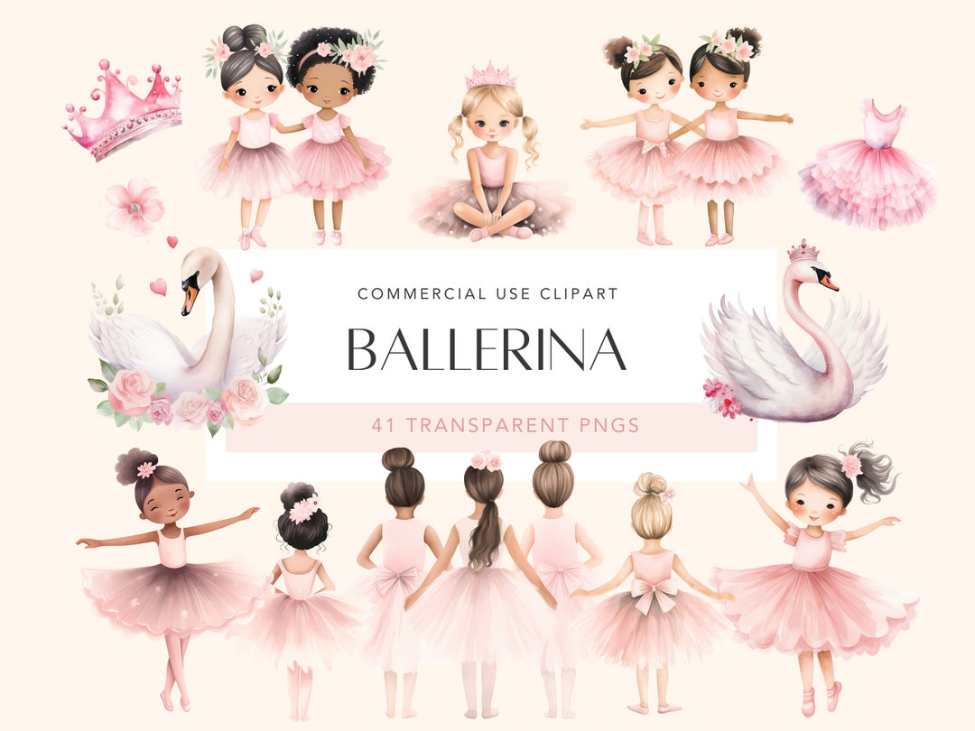 Watercolor Ballerina Clipart Pink Ballerinas Clipart Bundle Cute Ballet ...