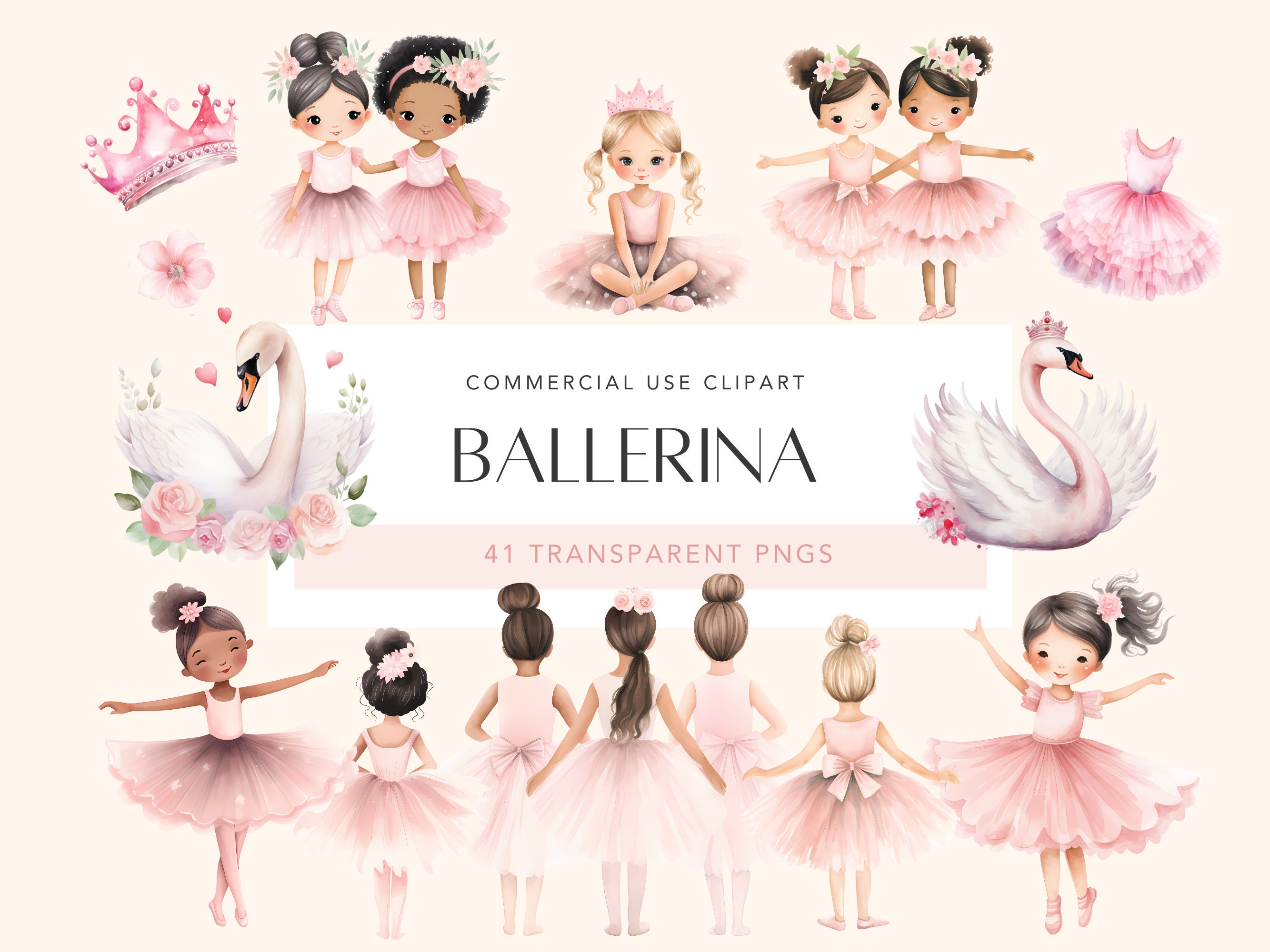 Watercolor Ballerina Clipart Pink Ballerinas Clipart Bundle Cute Ballet ...