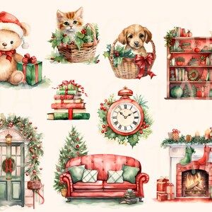 Watercolor Christmas Clipart Set Classic Christmas Clipart Bundle Red ...