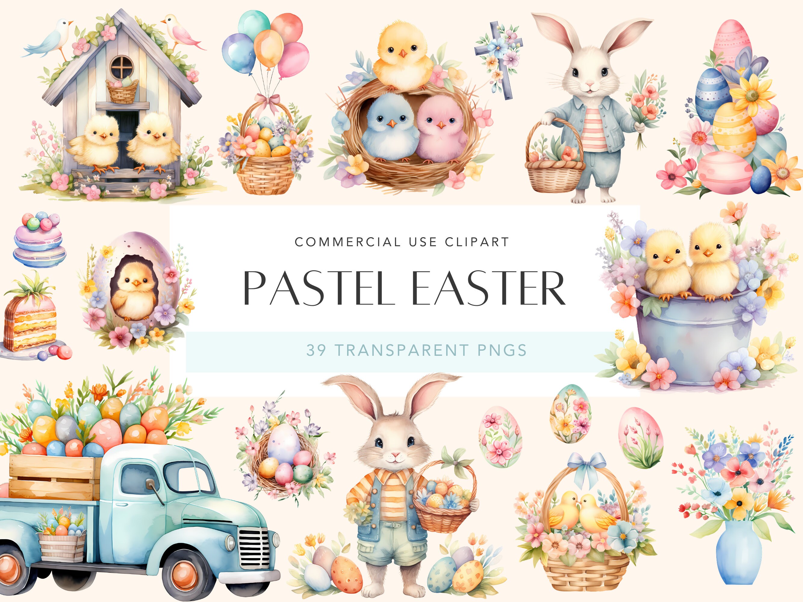 Pastel Easter Clipart Watercolor Easter Clipart Egg Easter Bunny Spring ...