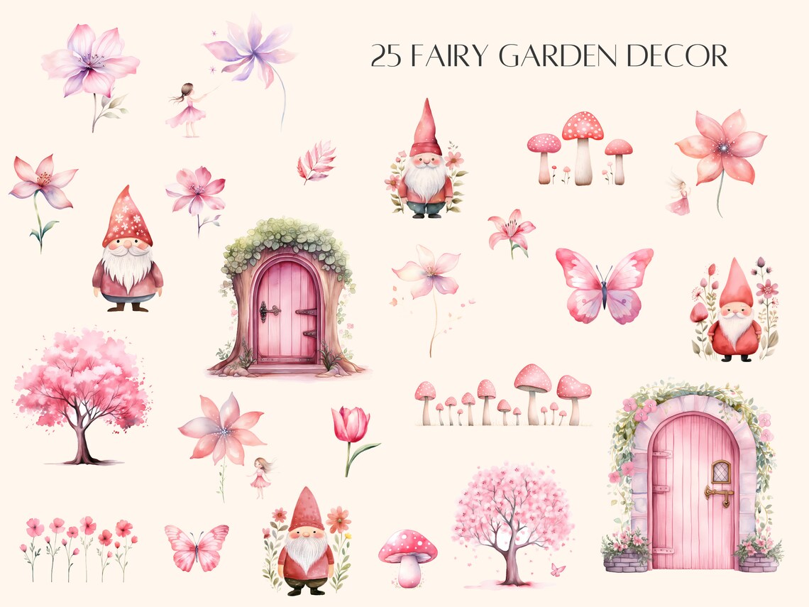 Watercolor Fairy Garden Clipart Cute Fairy Garden Clipart - Etsy