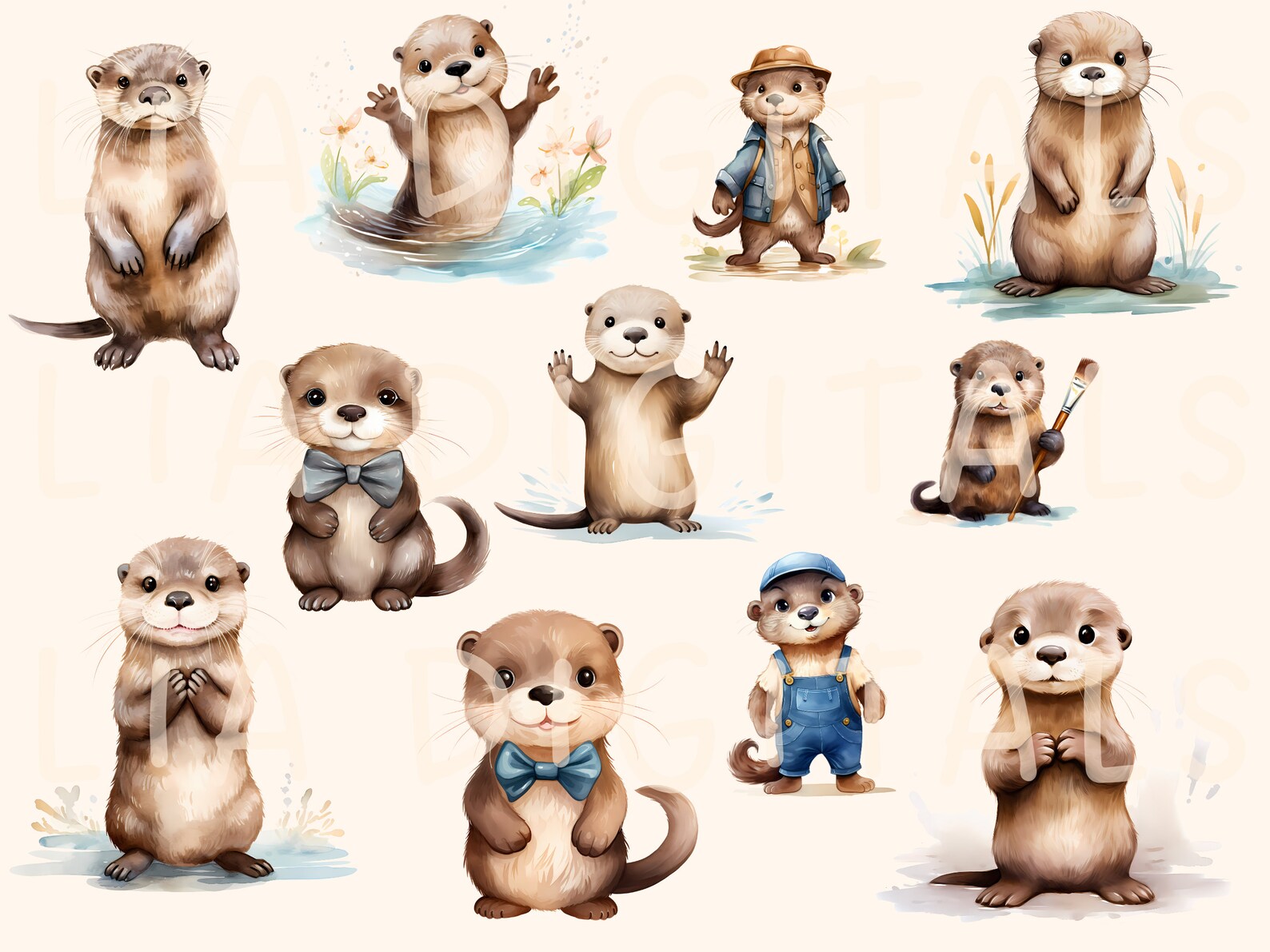 Otter Watercolor Clipart Cute Baby Shower Graphics Nursery Decor Wall ...