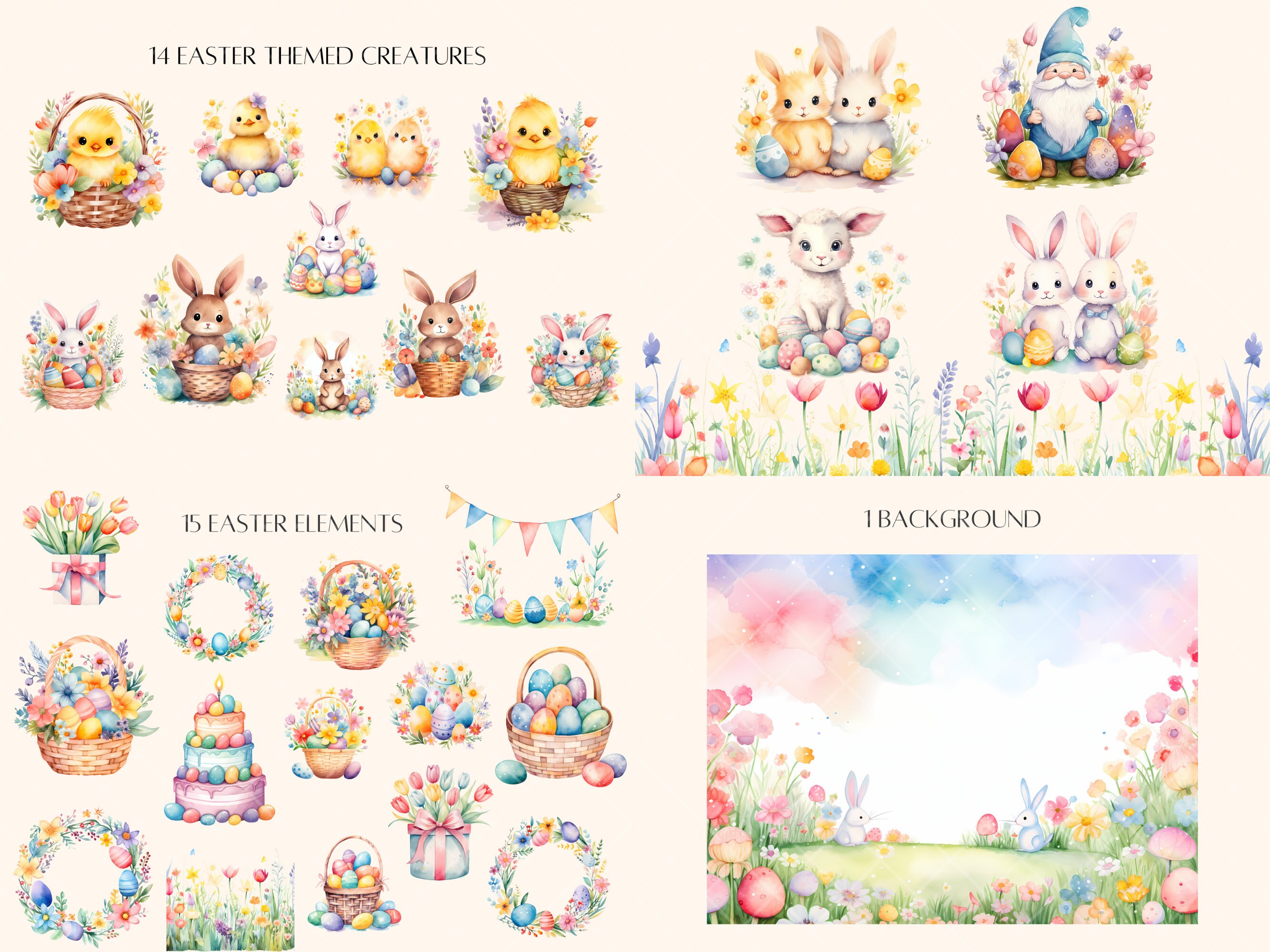 Watercolor Easter Clipart Bundle Spring Clipart Set Happy Easter Bunny ...