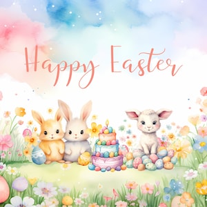Watercolor Easter Clipart Bundle Pastel Rainbow Easter Spring Clipart ...