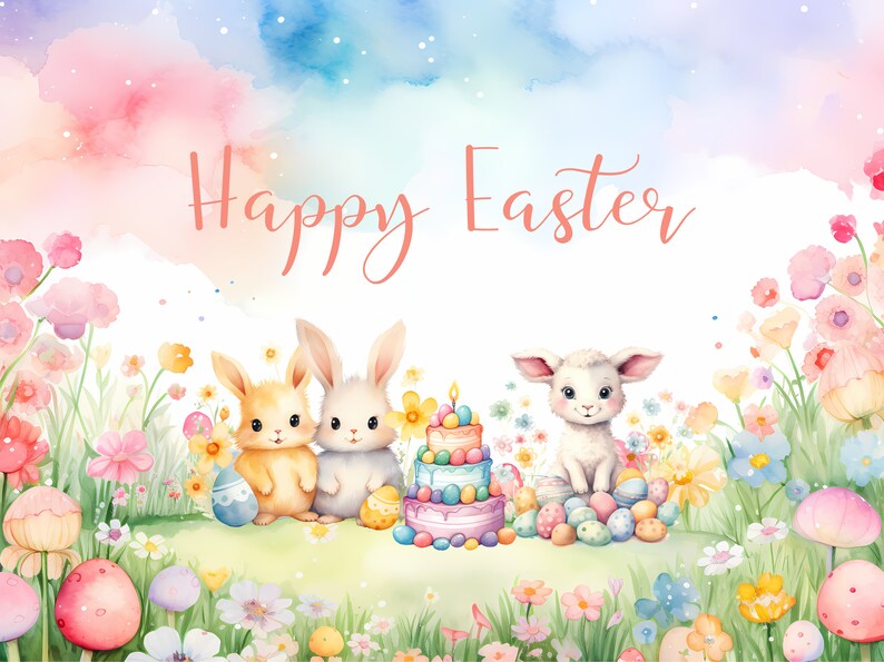 Watercolor Easter Clipart Bundle Pastel Rainbow Easter Spring Clipart ...