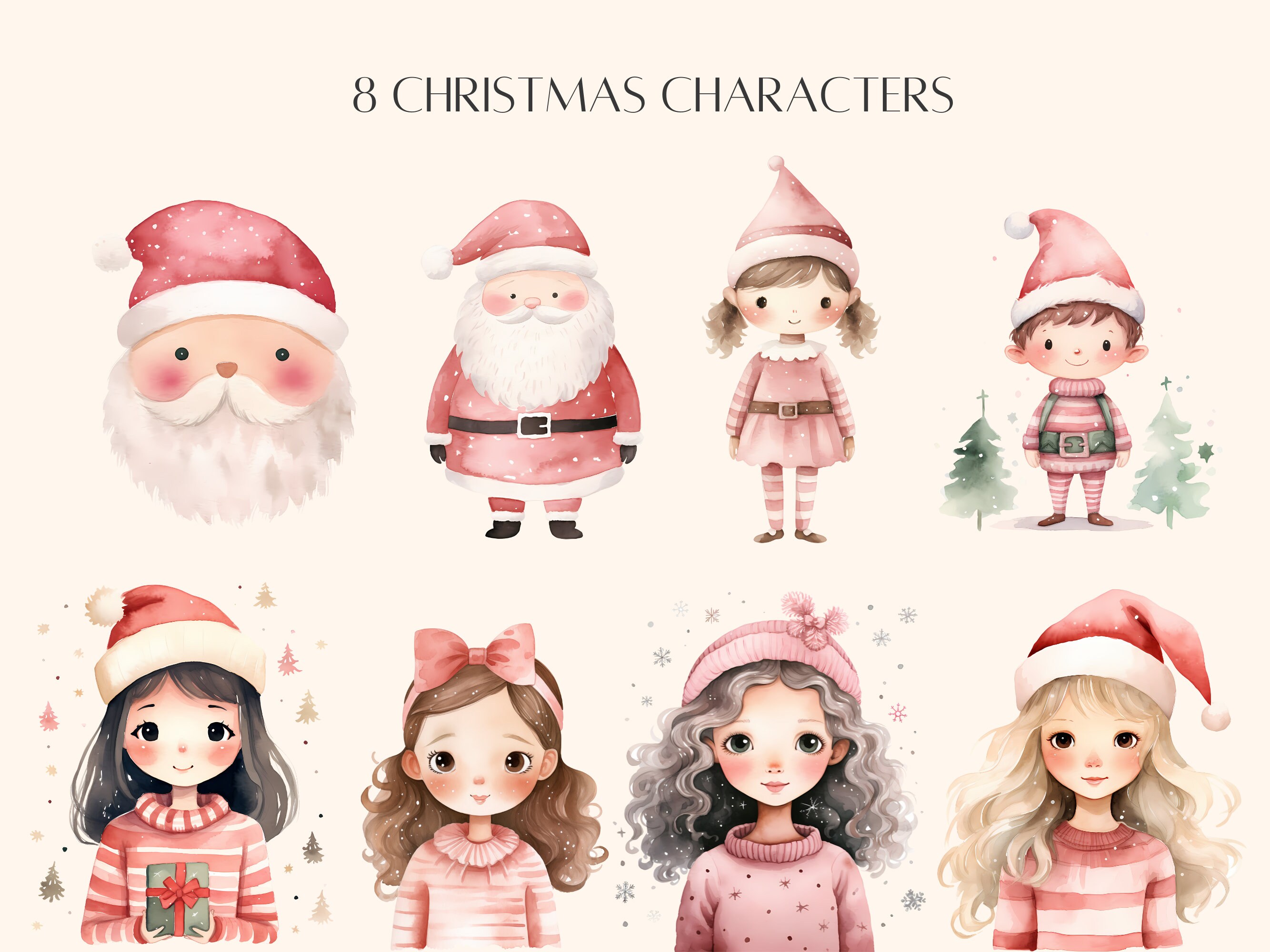 Pink Christmas Clipart Bundle Watercolor Pink Christmas PNG for ...