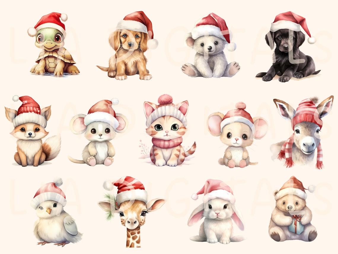 Christmas Animals Clipart Xmas Baby Animals Decor Winter Christmas ...