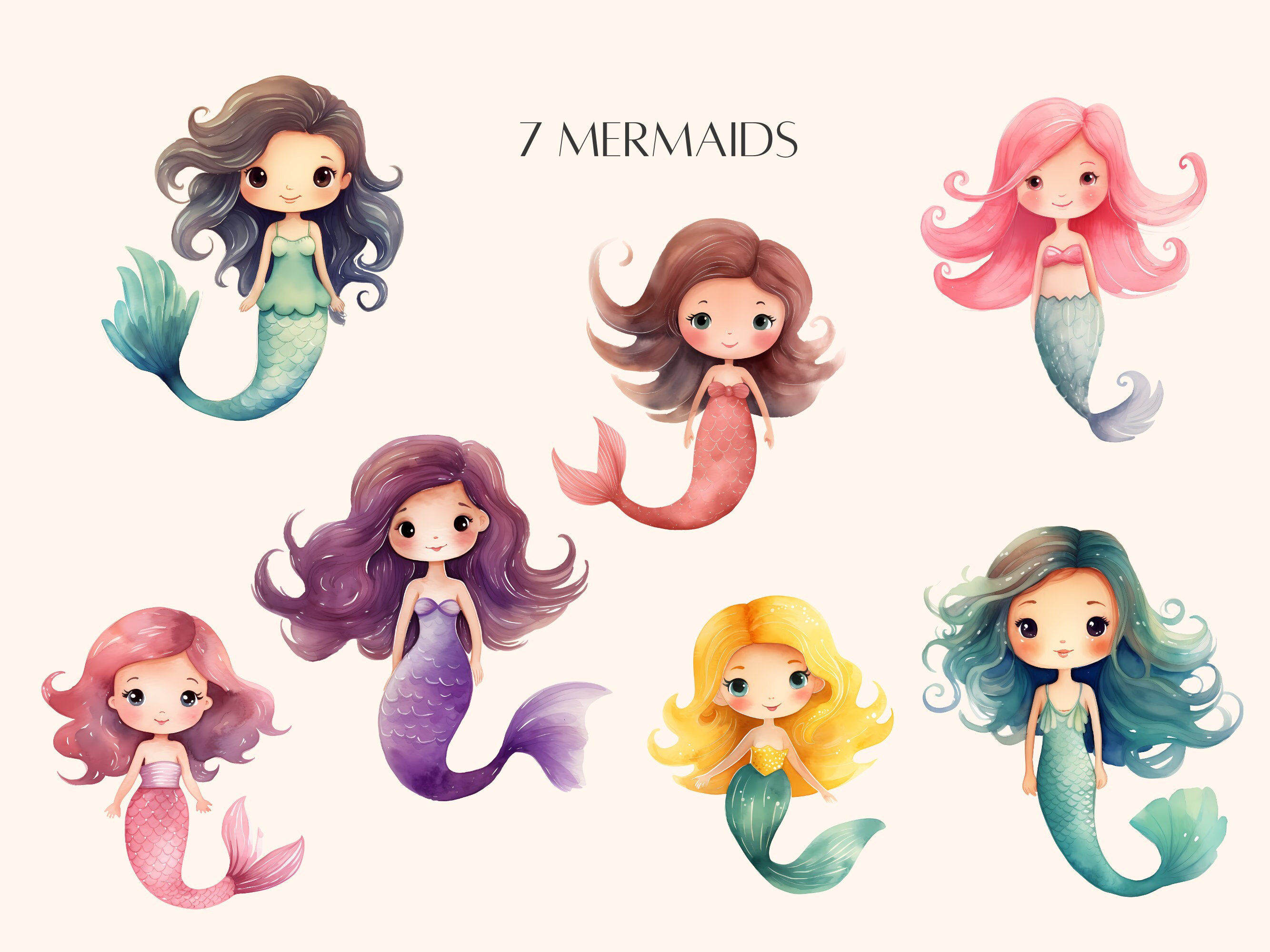 Mermaid Clipart Under the Sea Art Cute Sea Animals Watercolor Clipart ...