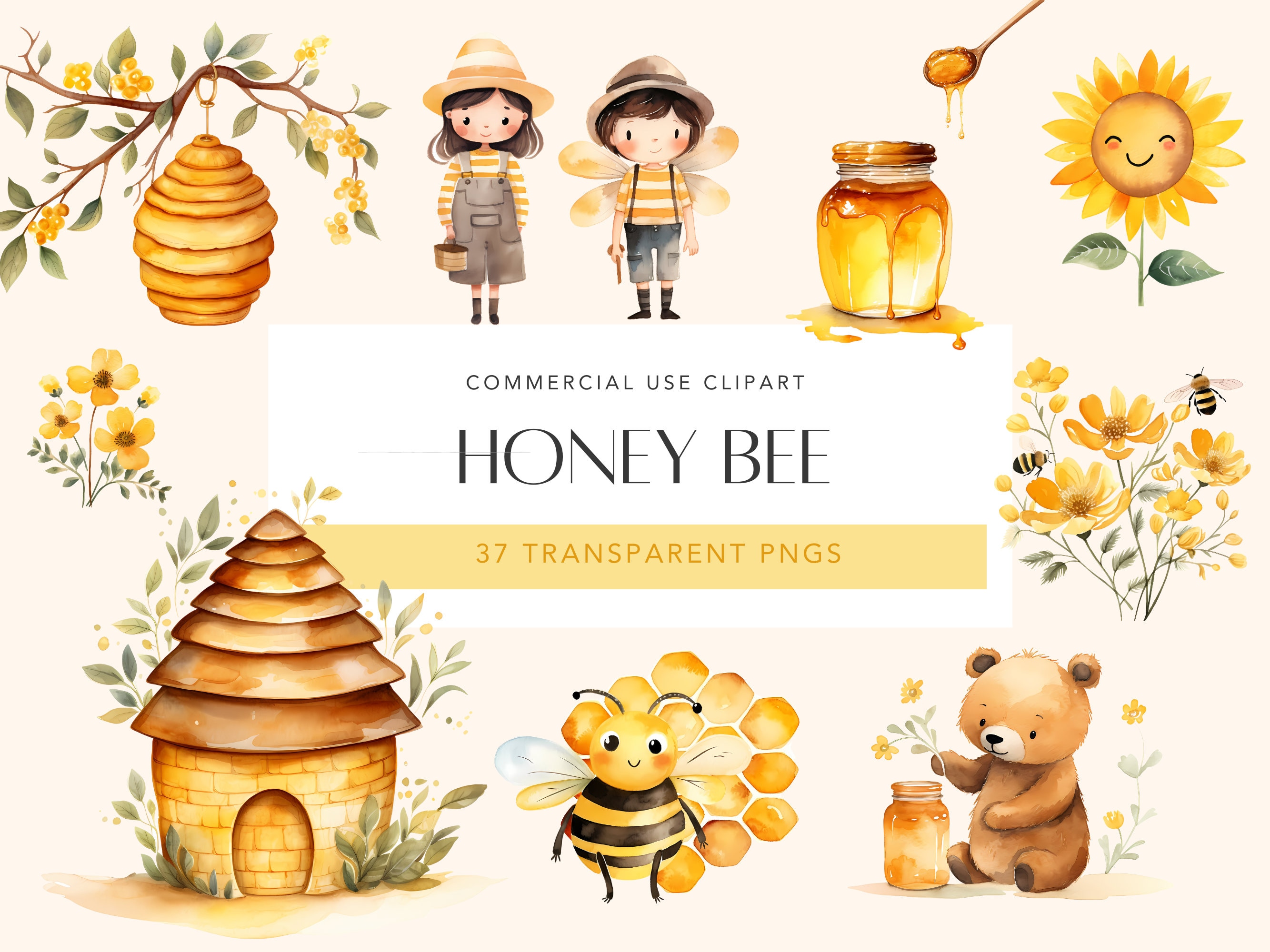 Honey Bee Clipart Watercolor Bee Honey Clipart Cute Honey Bees ...