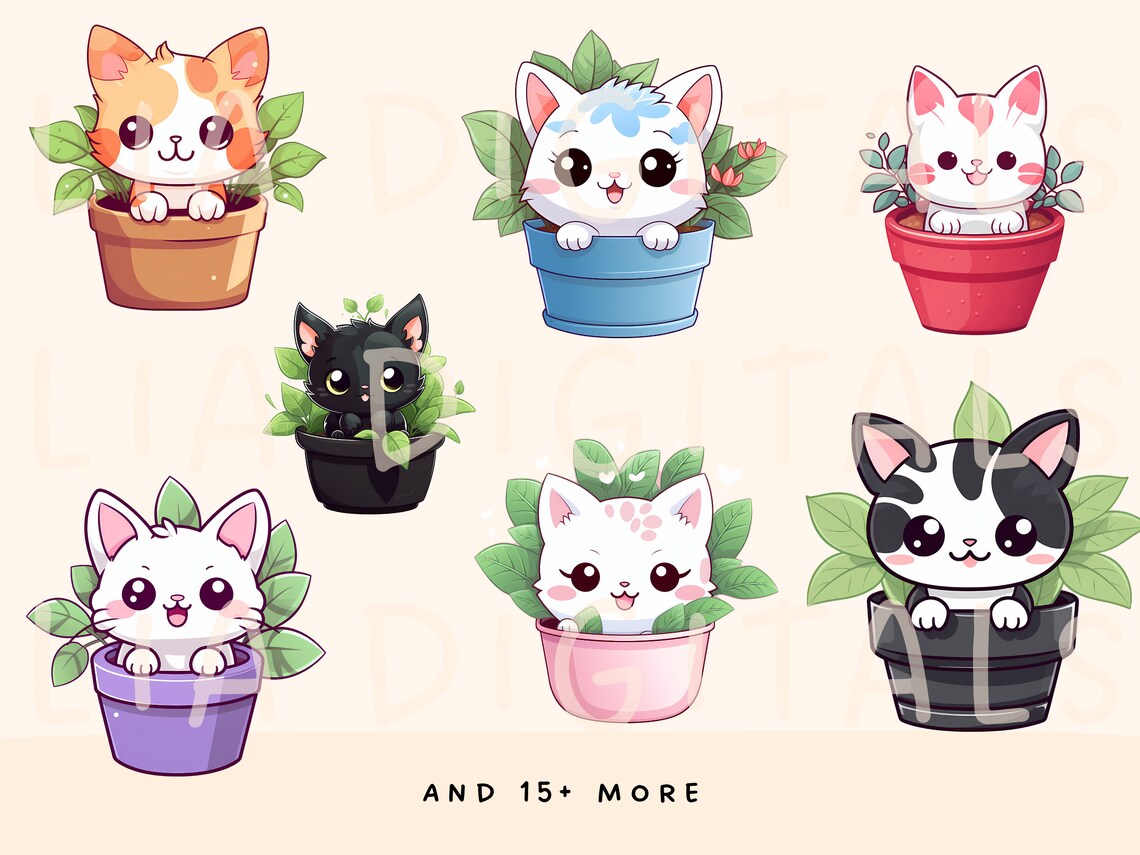 Kawaii Cat Plant Clipart Kawaii Plants Clipart Cute House - Etsy