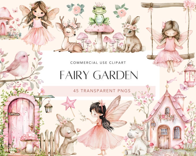Watercolor Fairy Garden Clipart Cute Fairy Garden Clipart Enchanted ...
