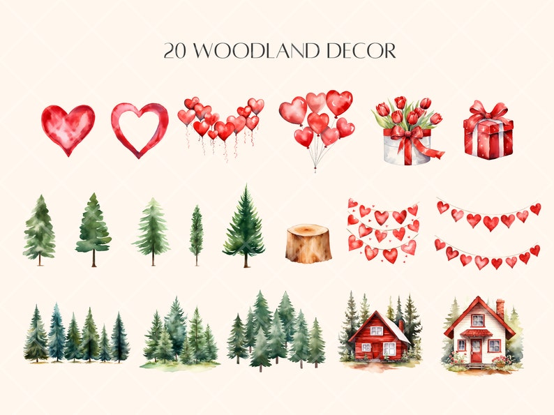 Woodland Valentines Clipart Cute Woodland Animals on Valentines Day ...