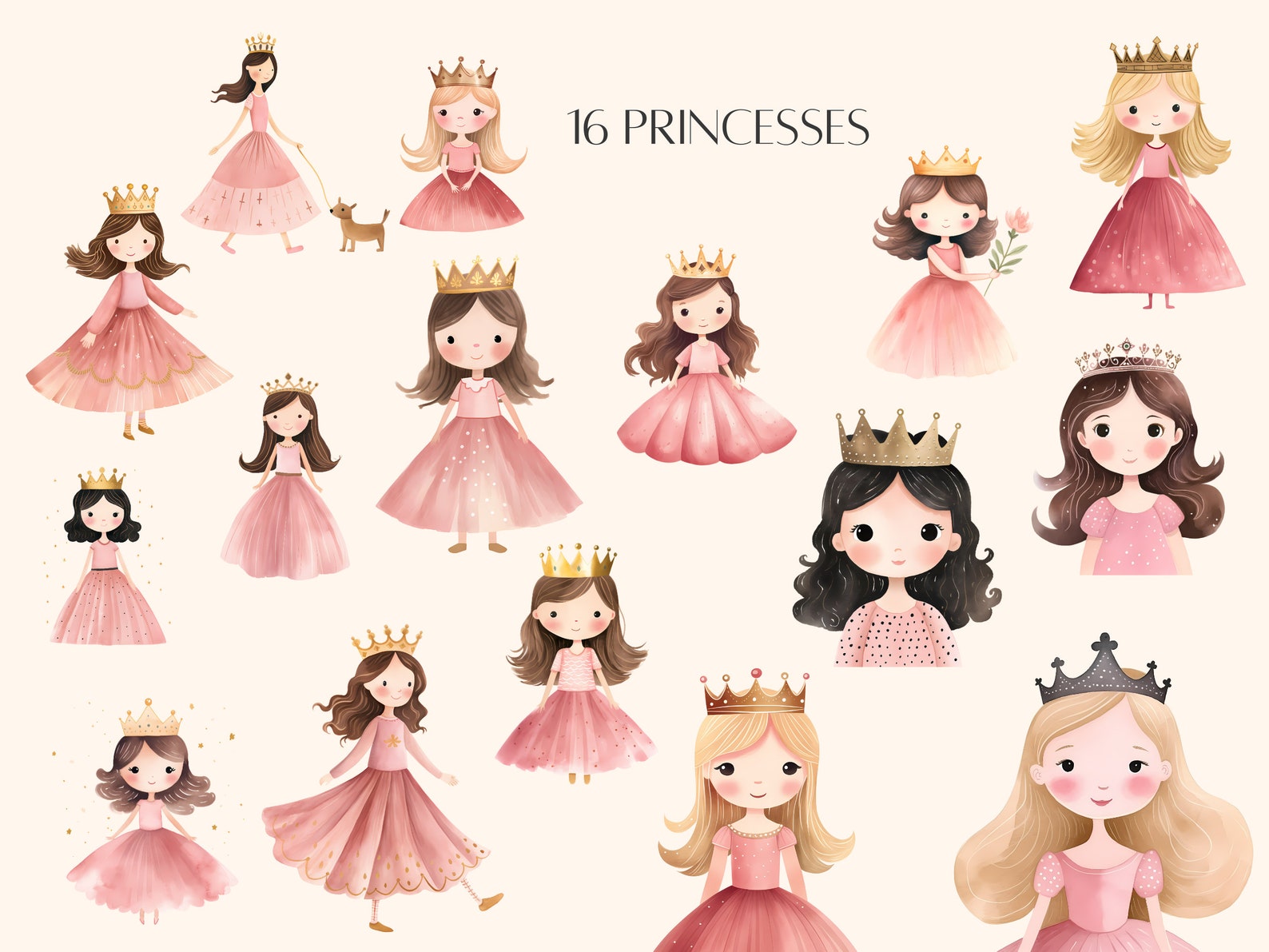Pink Princess Clipart Watercolor Cute Princess and Knight Carriage ...