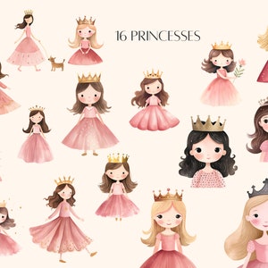 Pink Princess Clipart Watercolor Cute Princess and Knight Carriage ...
