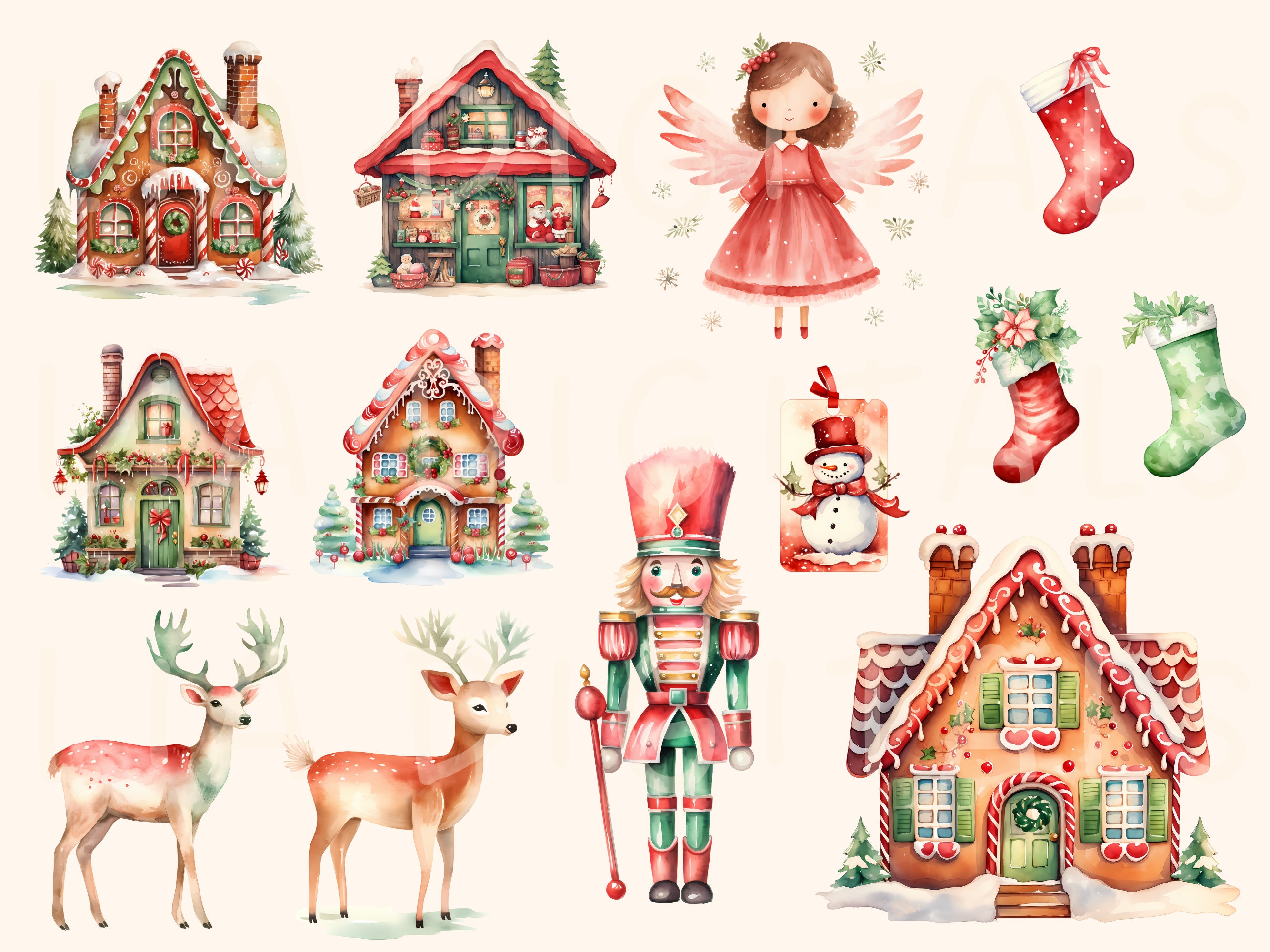 Watercolor Christmas Clipart Set Classic Christmas Clipart Bundle Red ...