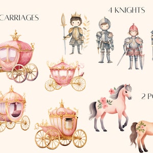 Pink Princess Clipart Watercolor Cute Princess and Knight Carriage ...