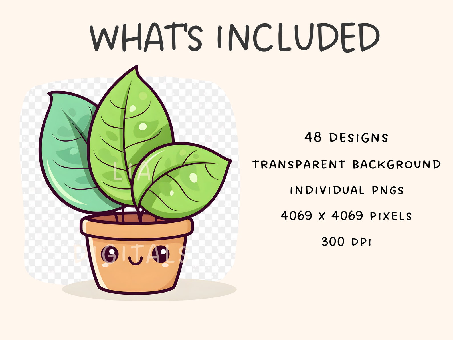 Watercolor Kawaii House Plant Clipart Kawaii Plants Clipart Cute House ...