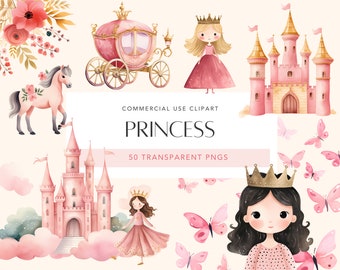 Blue Princess Clipart Watercolor Cinderella Cute Princess Carriage ...