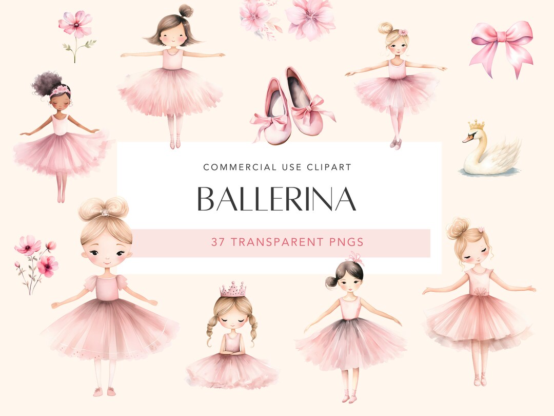 Watercolor Ballerina Clipart Pink Cute Ballerinas Clipart Bundle Ballet ...