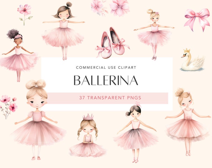 Ballerina Party Clipart - Cute Ballet Clipart - Neutral Clipart - Party ...