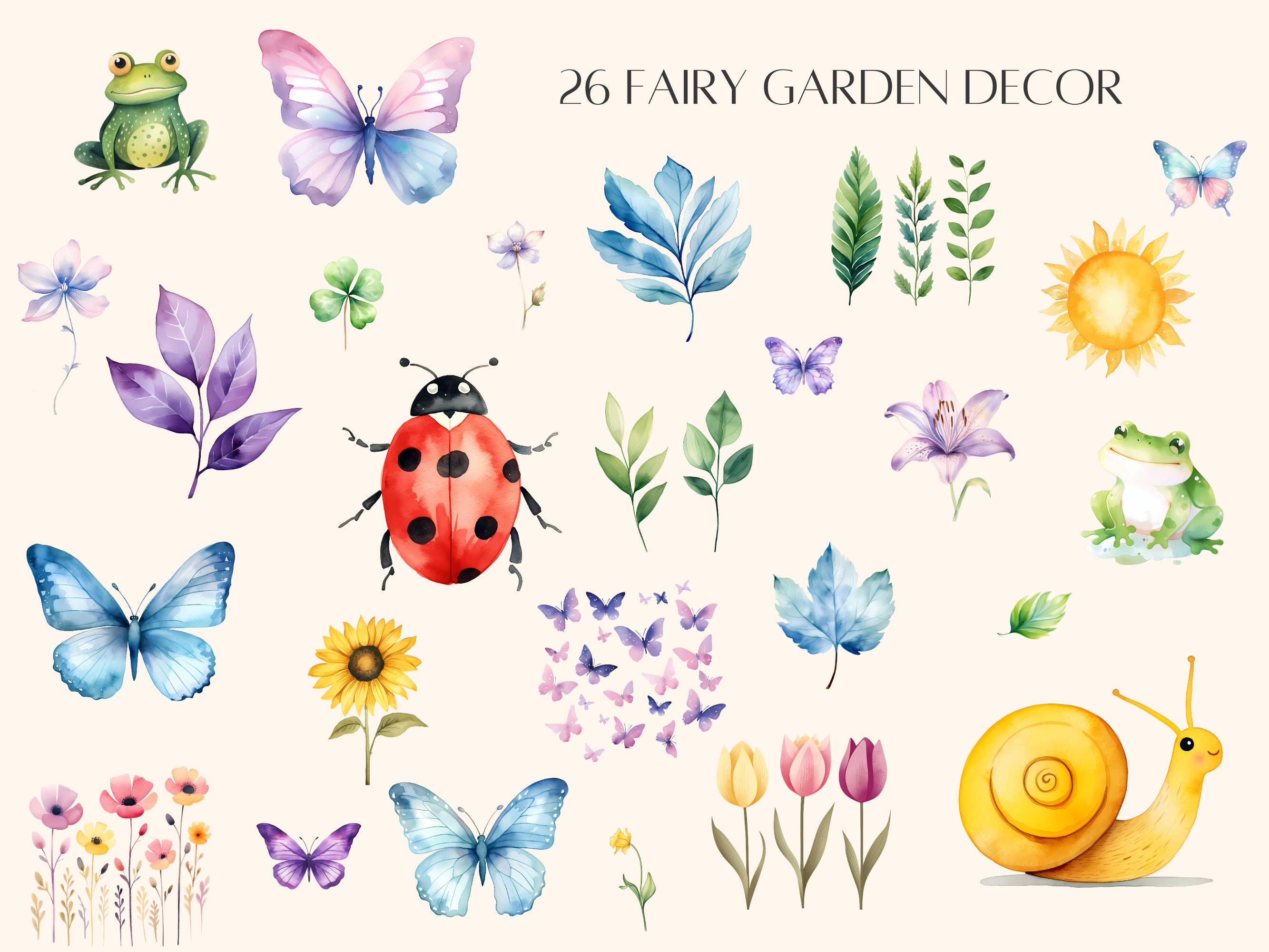 Watercolor Fairy Garden Clipart Bundle Cute Fairy Garden - Etsy
