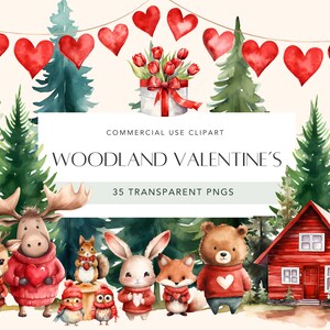 Woodland Valentines Clipart Cute Woodland Animals on Valentines Day ...