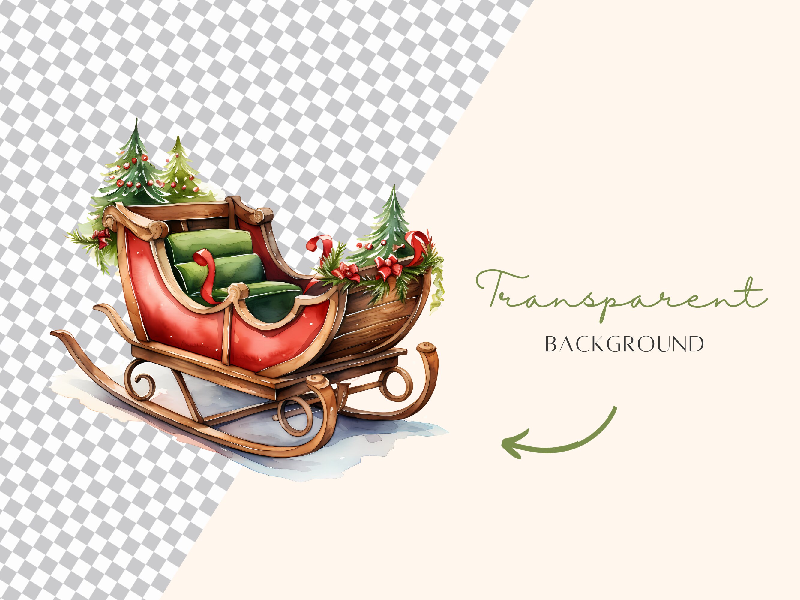 Watercolor Christmas Clipart Set Classic Christmas Clipart Bundle Red ...