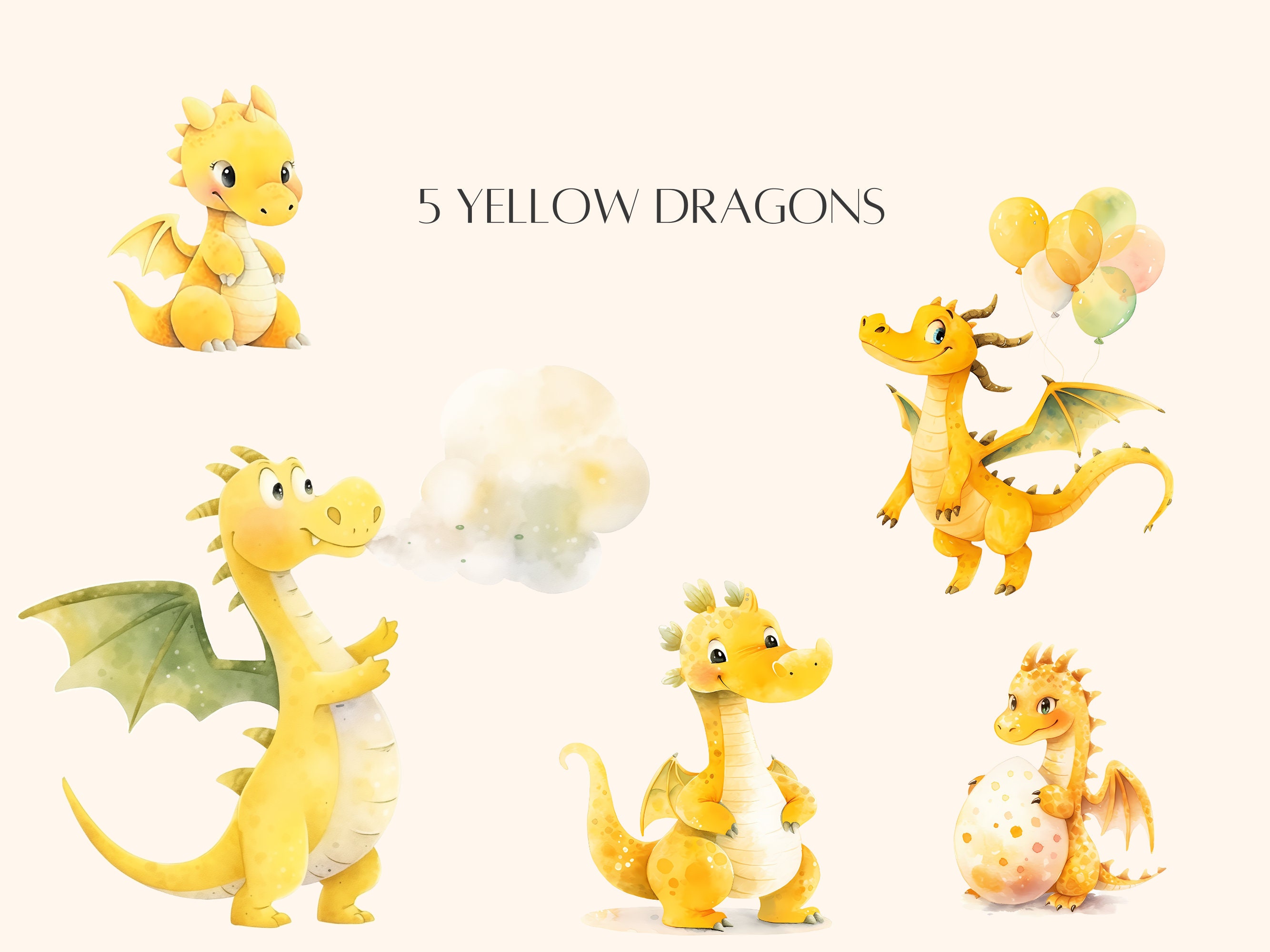 Cute Dragon Clipart Watercolor Dragon Clipart Pastel Baby Dragons PNG ...