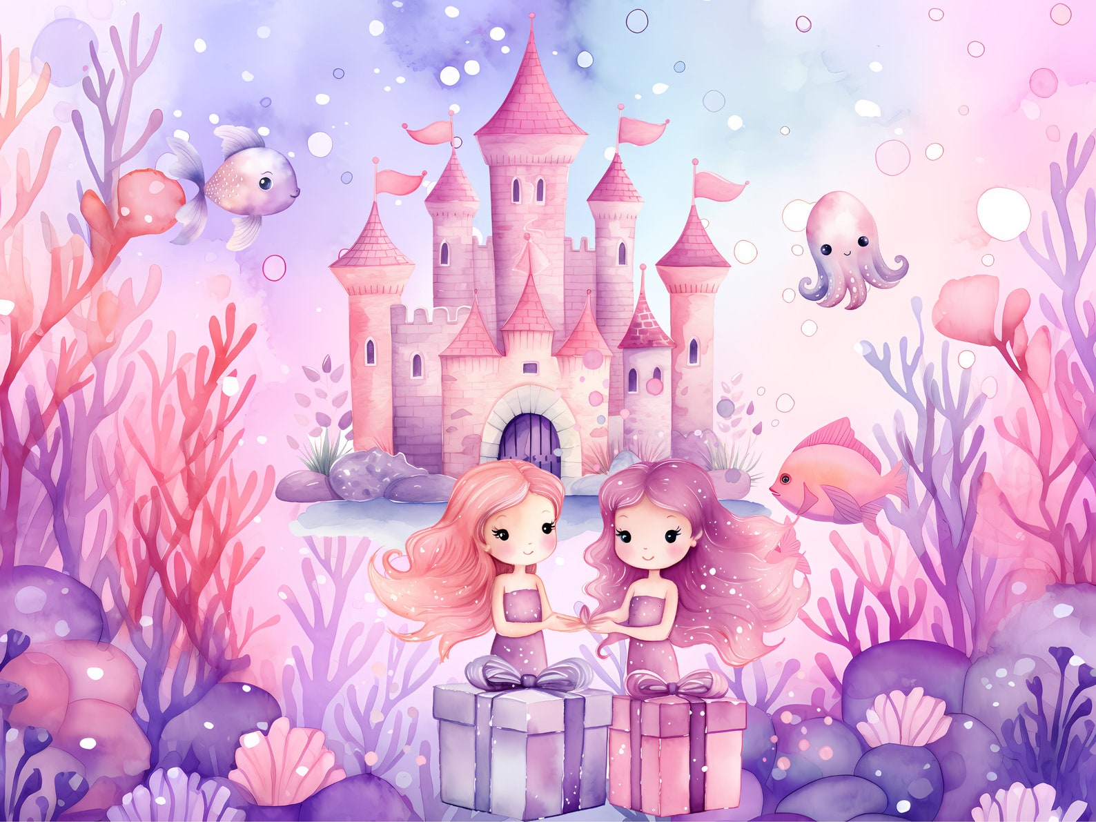 Watercolor Mermaid Birthday Clipart Pastel Mermaid Clipart - Etsy