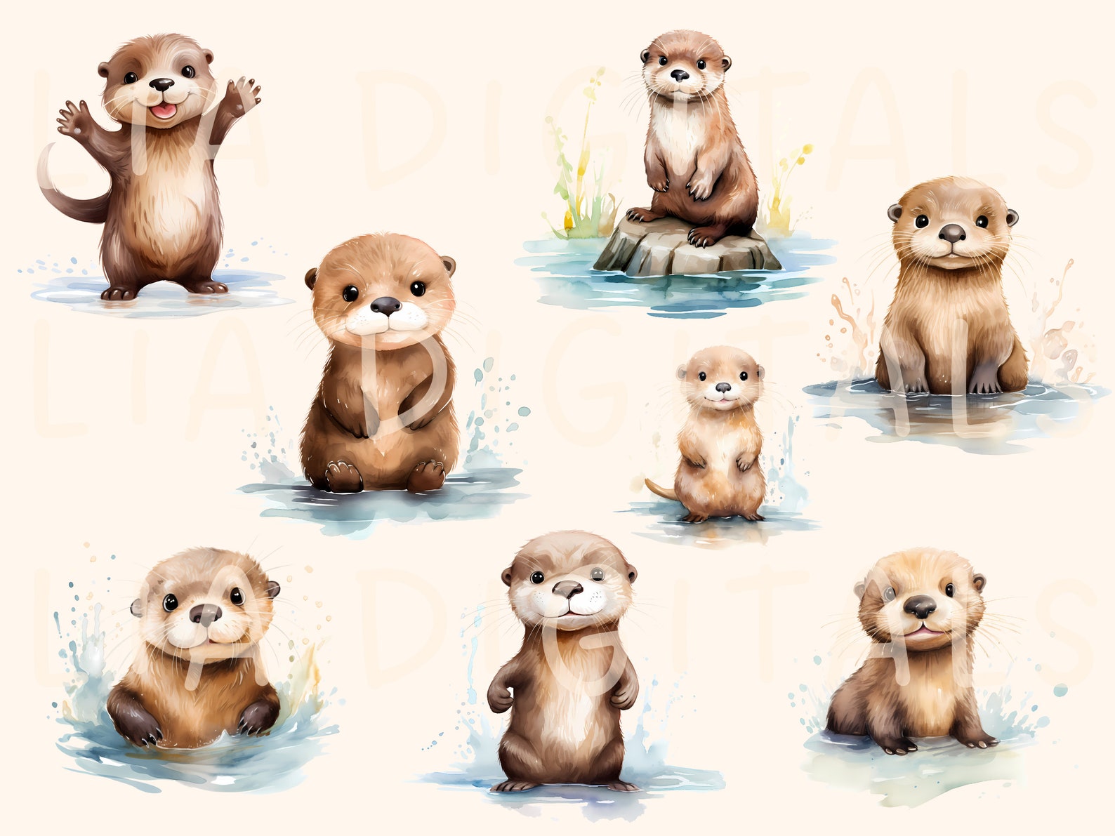 Otter Watercolor Clipart Cute Baby Shower Graphics Nursery Decor Wall ...