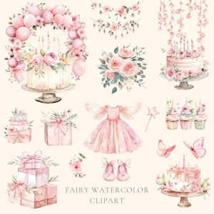Watercolor Fairy Party Clipart Cute Fairy Birthday Party Clipart ...