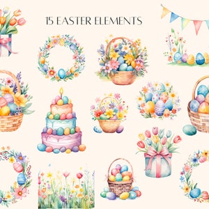 Watercolor Easter Clipart Bundle Pastel Rainbow Easter Spring Clipart ...