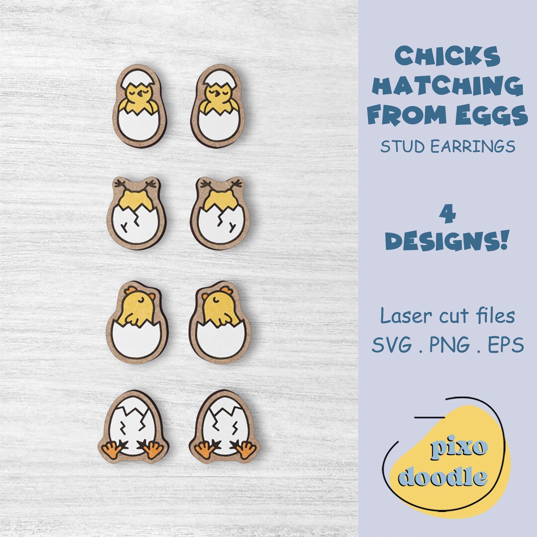 Chicks Hatching From Eggs Earrings SVG Bundle | Easter, Spring Stud ...