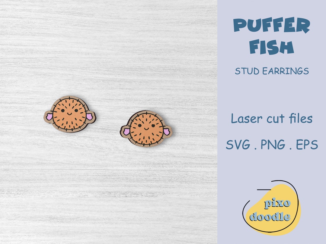 Puffer Fish Stud Earrings SVG File | Kawaii Sea Animals Earring ...
