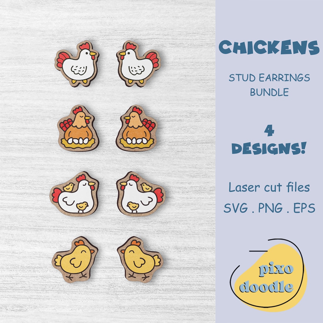 Chicken Earrings SVG Bundle | Cute Chicken and Chicks, Egg Nest, Farm ...