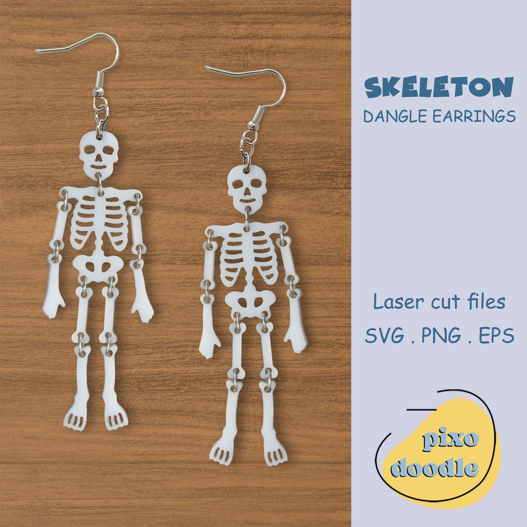 Skeleton Earrings SVG File | Halloween, Human Skeleton Dangle Earrings ...