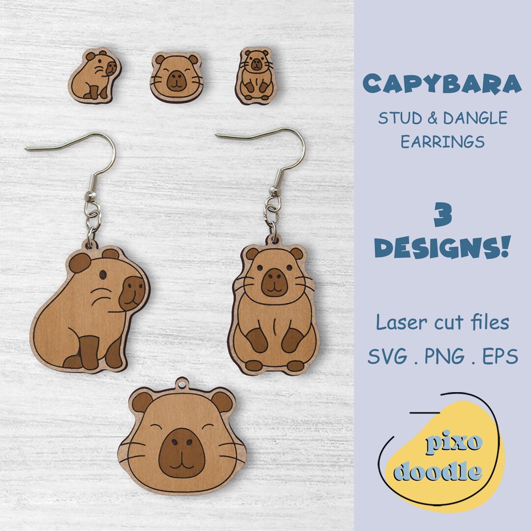 Capybara Earrings SVG File | Cute Capybara Stud and Dangle Earrings ...