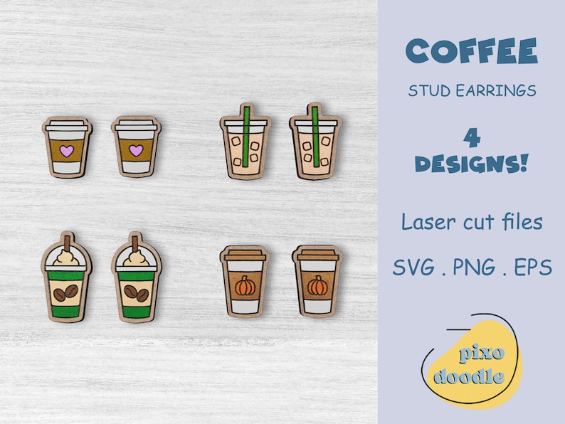 Coffee Stud Earrings SVG Bundle | Coffee Cup Earring Glowforge Ready Laser Cut File - Etsy