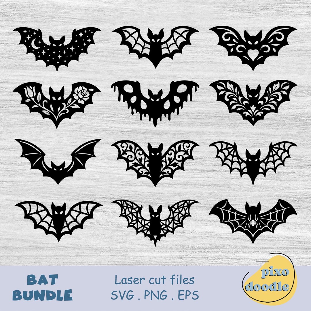 Gothic Bat SVG Bundle, 12 Halloween Laser Cut Files, Spooky Witchy ...