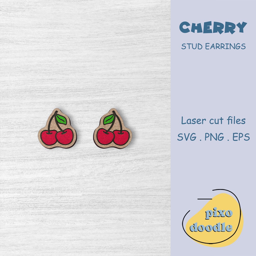 Cherry Earrings SVG File | Cute Fruits, Cherry Stud Earrings Glowforge ...